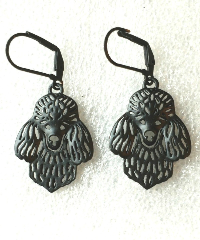 Poodle Earrings Dog Puppy Matte Black Alloy Leverback Drop Earrings ...
