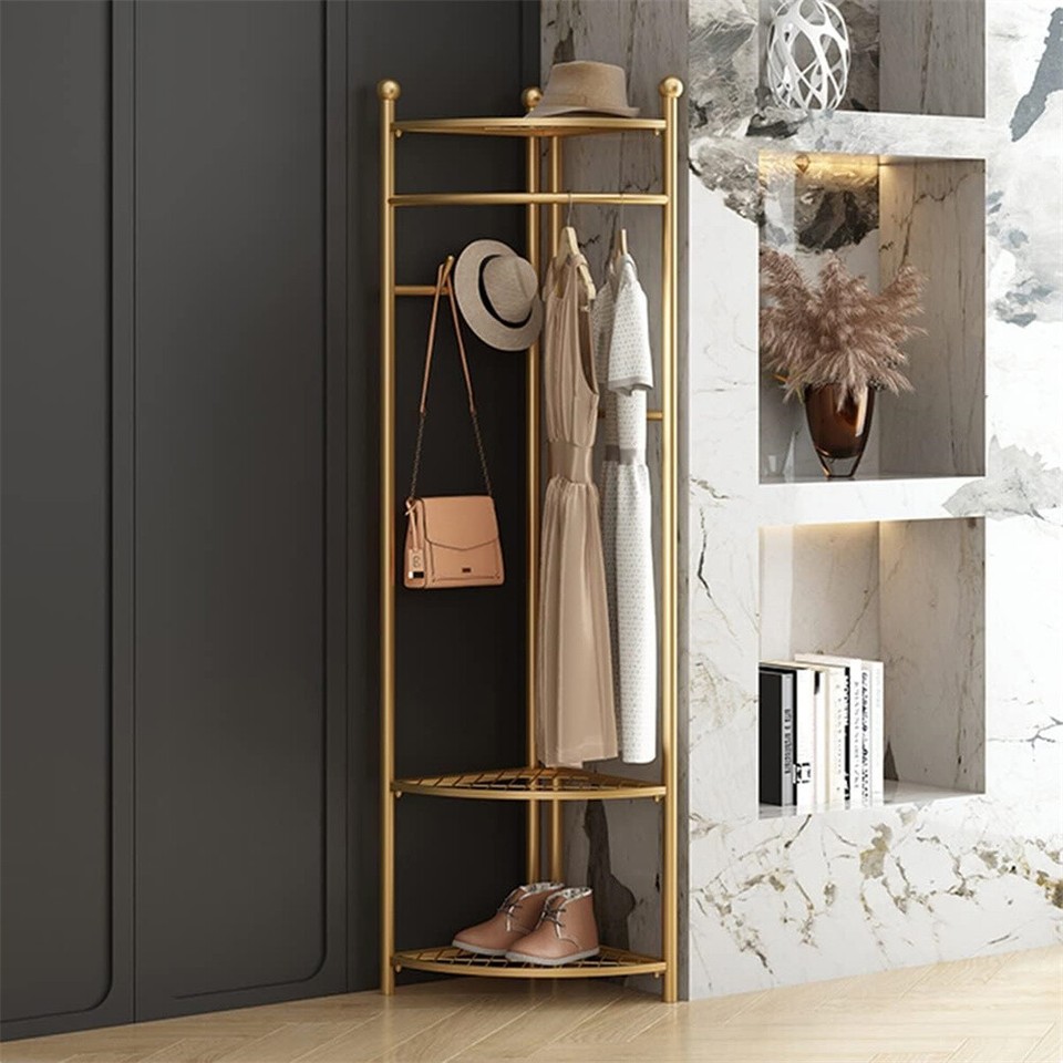 Modern Metal Corner Coat Rack Stand Porch Hall Tree Clothes Rail Hooks ...