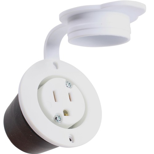 110V 15A White Black RV Marine Onboard Shore Power Flanged Outlet ...