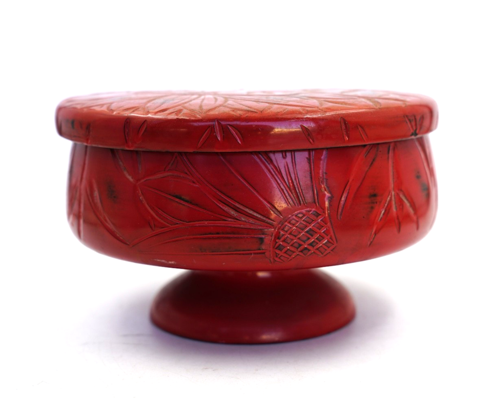 Vintage Japanese Red Cinnabar Tsuishu Handcarved Lacquer Box w/ Lid | eBay