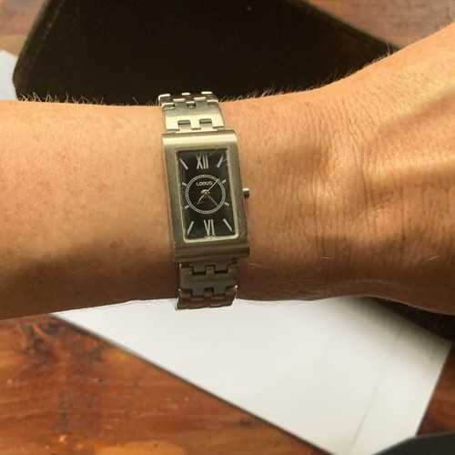 Black Dial Tank Lorus by Seiko Silver Tone Quartz Watch Tall Rectangle ...