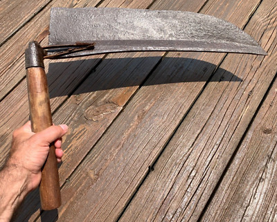 Primiitive Antique Extra Large Scythe cutting Farm Tool 20" blade Wood ...