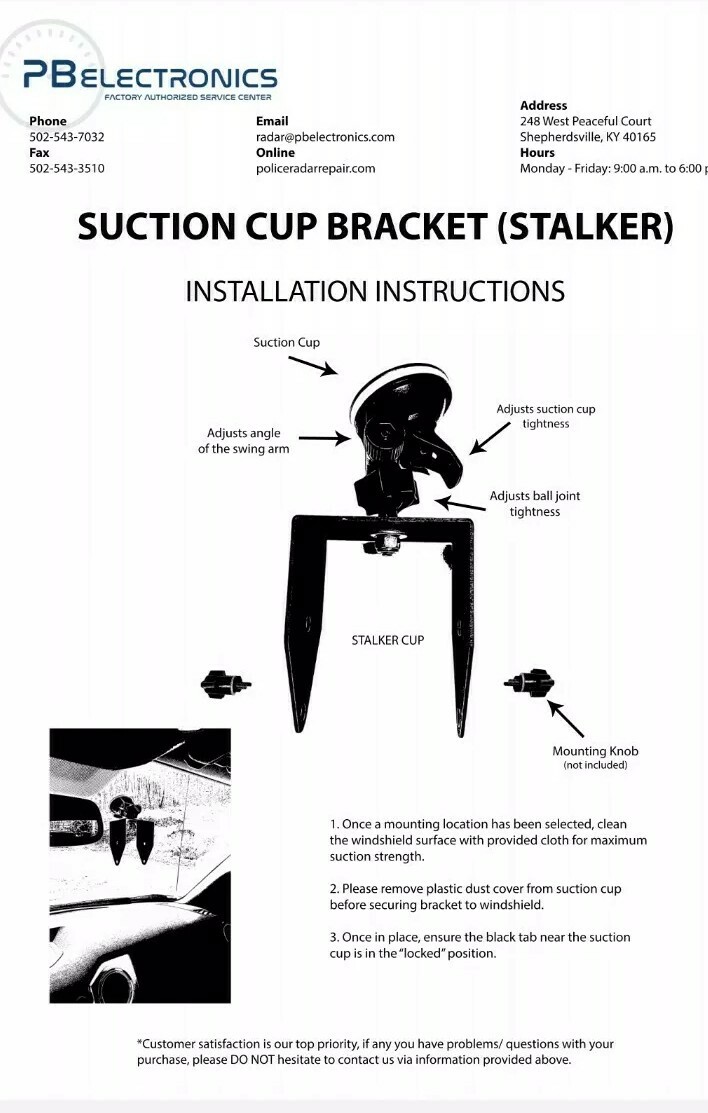STALKER POLICE RADAR Windshield Suction Cup ANTENNA BRACKET Dual DSR 2X ...