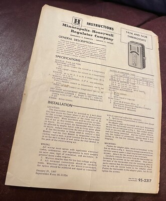 Minneapolis-Honeywell Regulator Company Instructions * T42A and T42B ...
