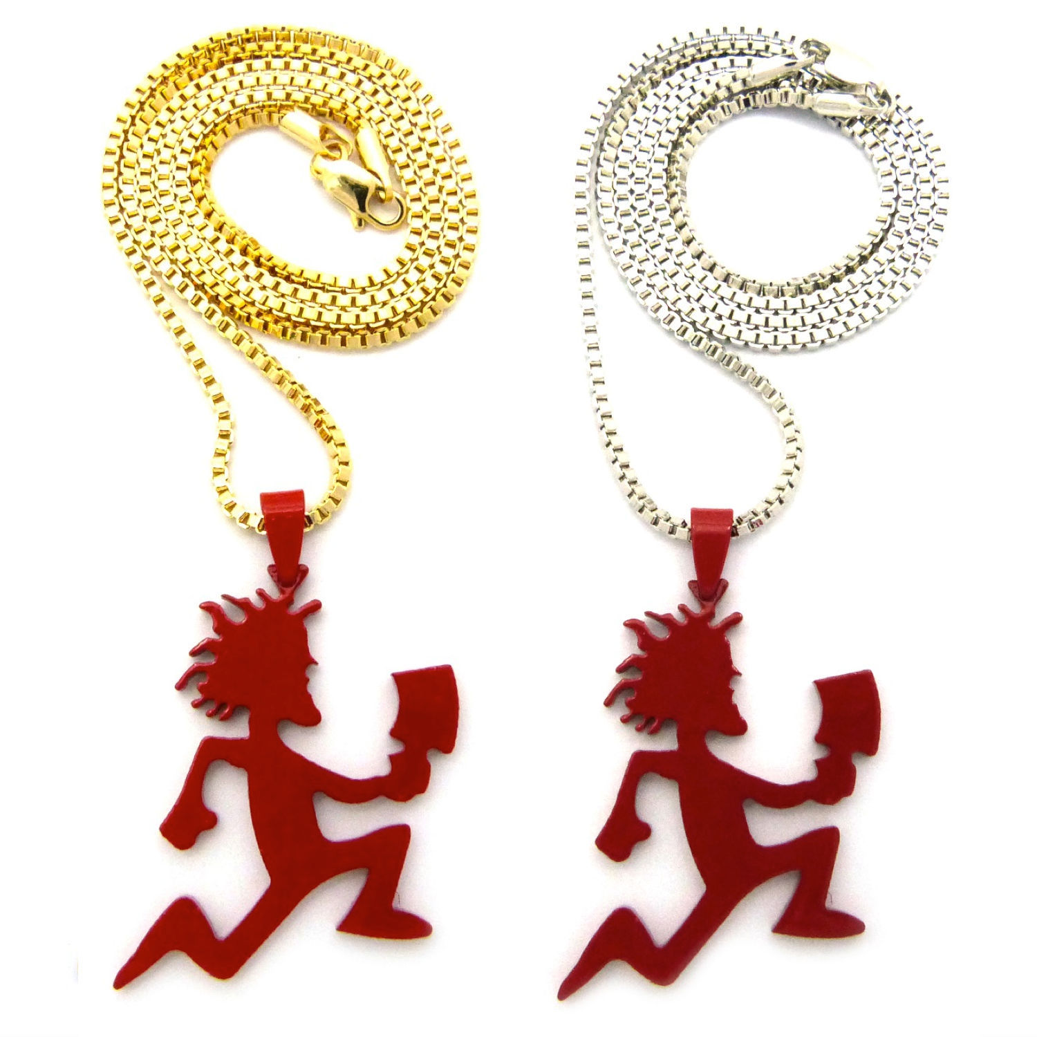 MENS HIP HOP HATCHET MAN RED PENDANT W/ 2MM 24" BOX CHAIN NECKLACE GOLD ...