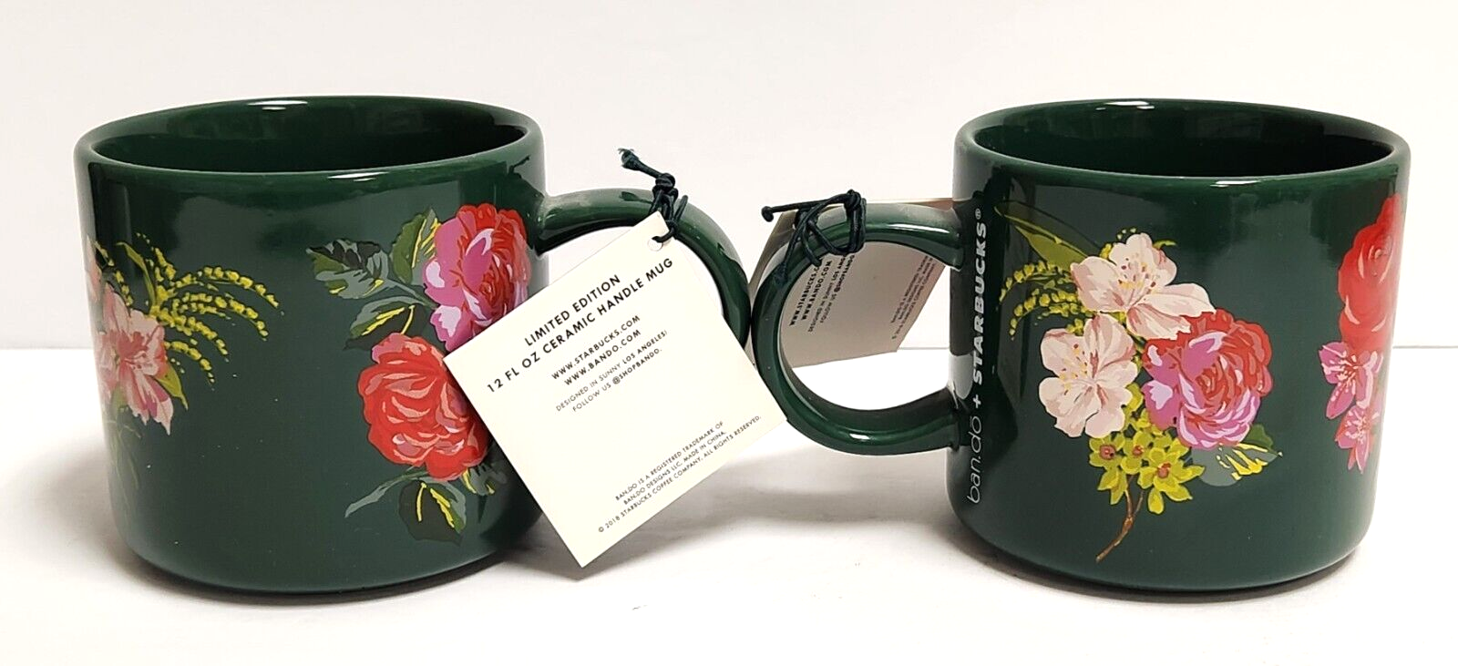 NWT 2 2018 Starbucks Bando Coffee Mugs Green Red Flowers 12 oz. | eBay