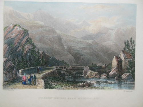 Wooden Bridge Nr Beddgelert - Original c1850s Wales/Welsh Hand Colour ...