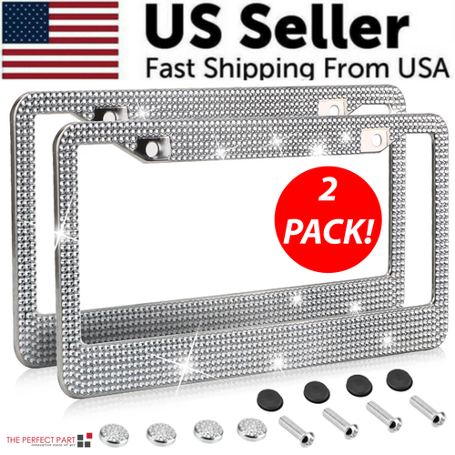 2PCS Bling License Plate Frame Glitter Crystal Sparkling Rhinestone ...