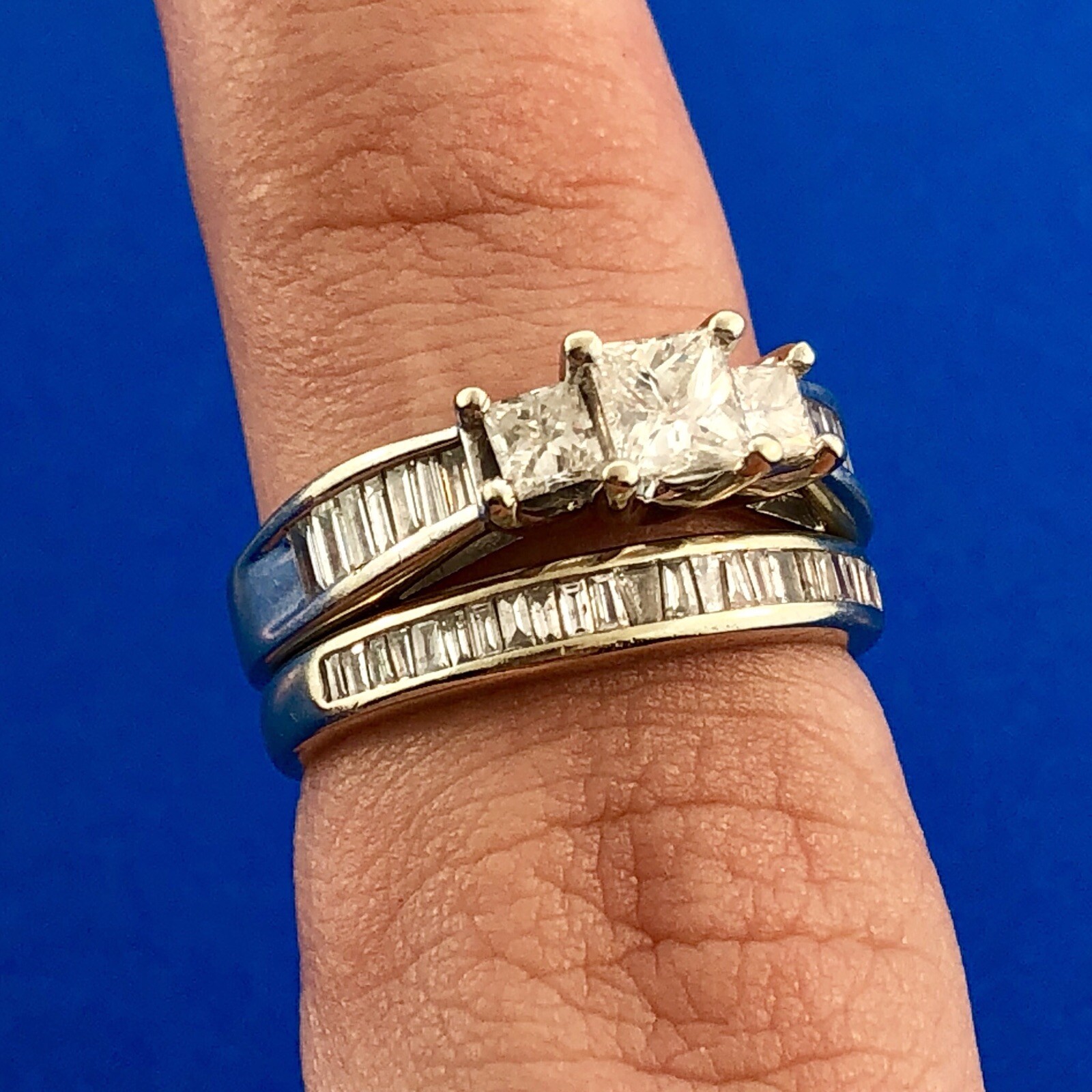 ZEI 14K White Gold Princess Cut Diamond Channel Set Accent Bridal Band ...