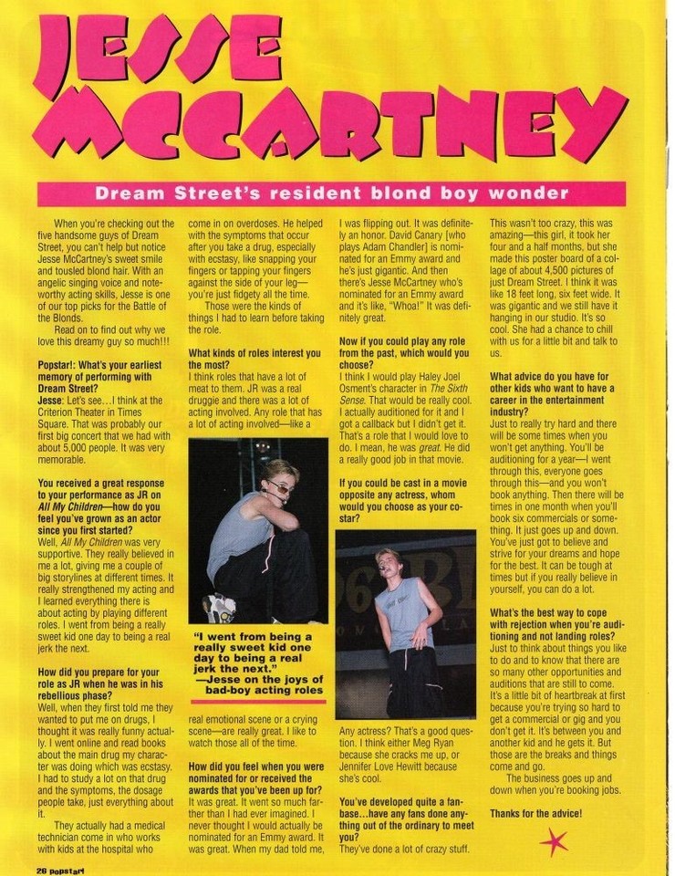 Nick Carter pinup Jesse McCartney interview clipping cutting pictures ...
