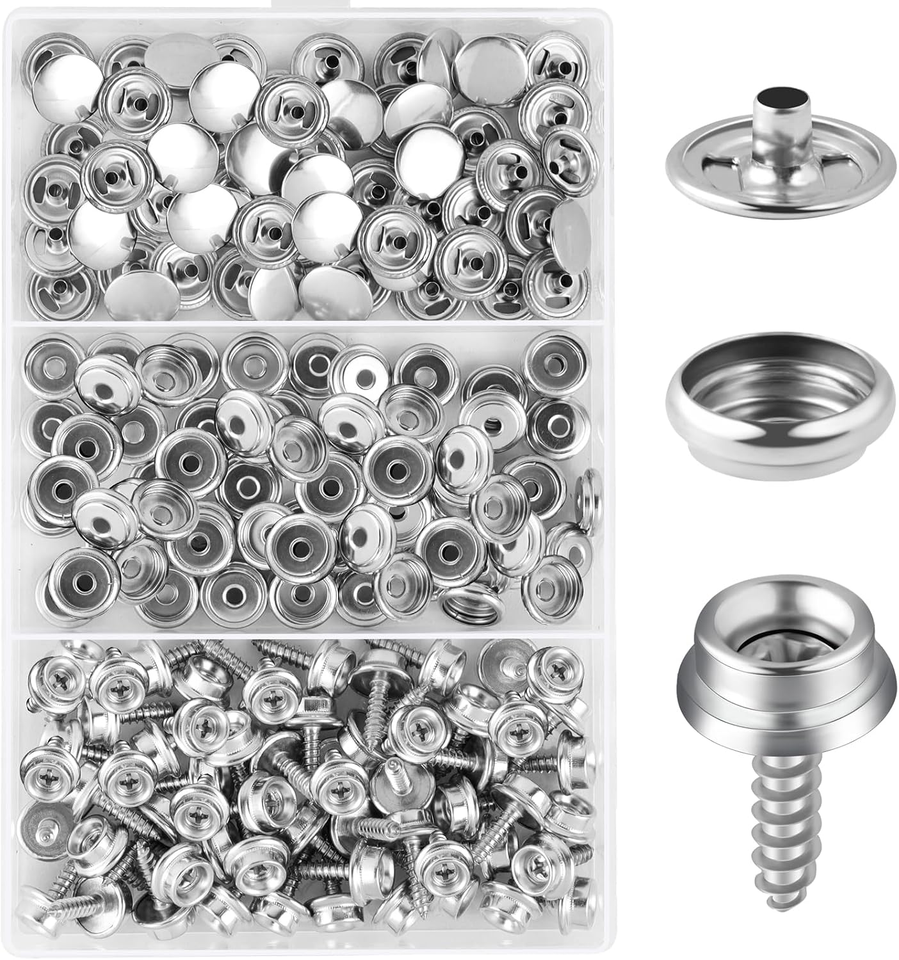 152pc Snap Fastener Press Stud Cap Button Kit Stainless Steel Marine ...