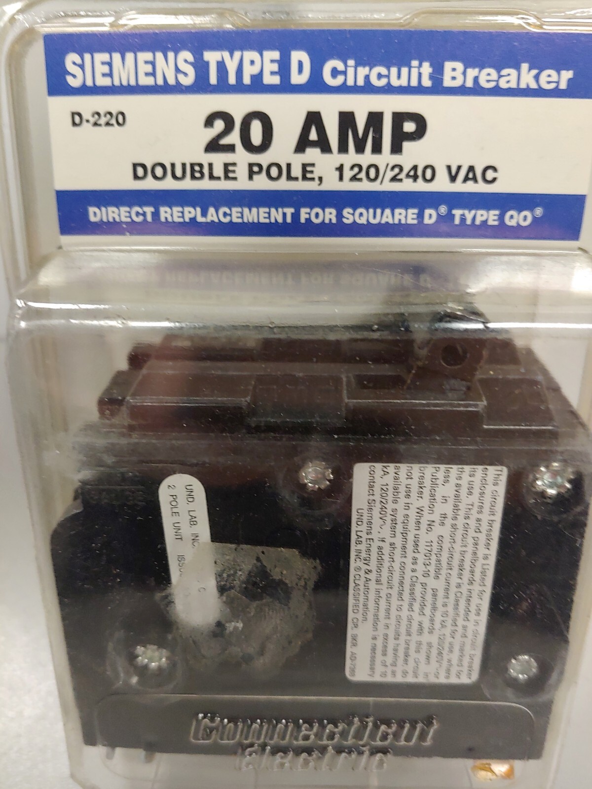 Connecticut Electric D220 20A 2P Circuit Breaker Replacement Square-D ...
