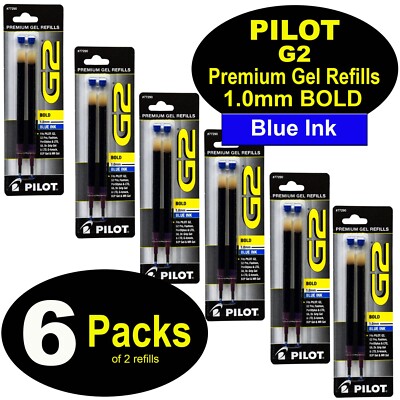 Pilot 77290 G2 Refills, 1.0mm Bold, Blue Gel Ink, 6 Packs of 2 Refills ...