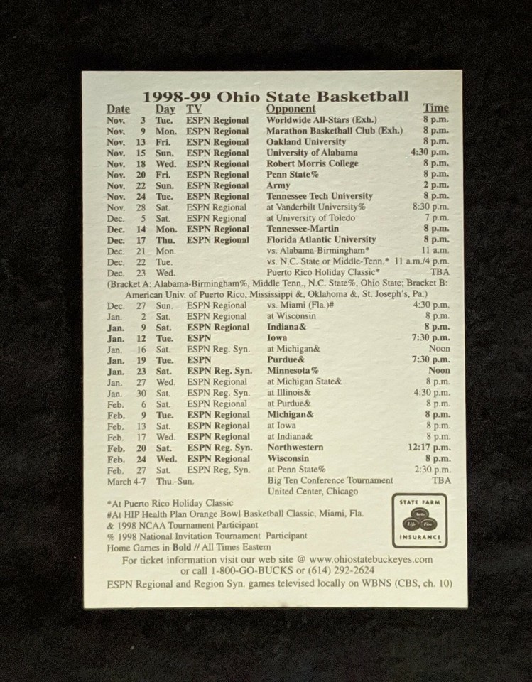1998-99 Ohio State Buckeyes Basketball Schedule - Michael Redd (Bucks ...
