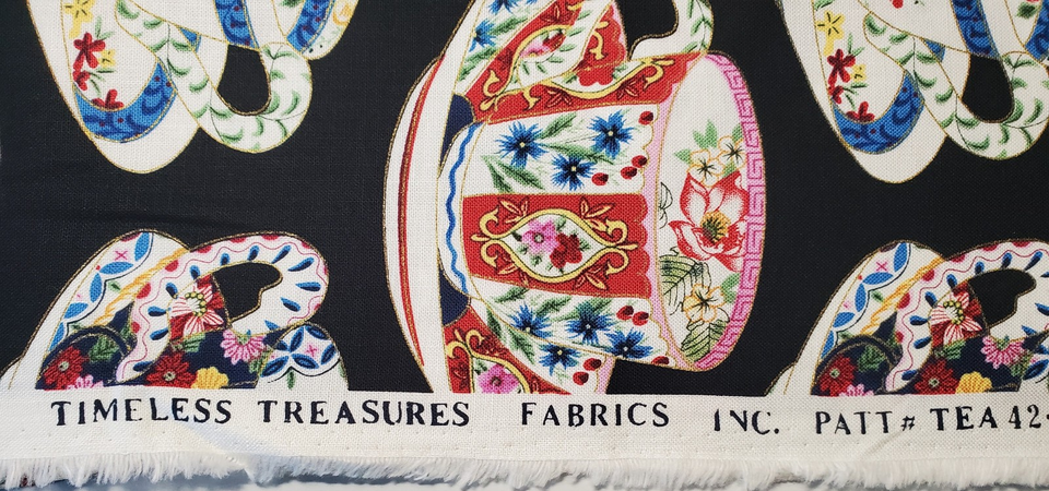 Vintage Timeless Treasures Chintz Asian Teacups Cotton Quilt Fabric ...