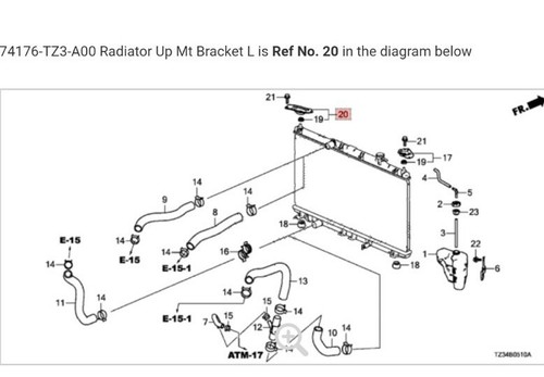 2015-2020 Acura TLX Left Upper Radiator Bracket 74176-TZ3-A00 | eBay