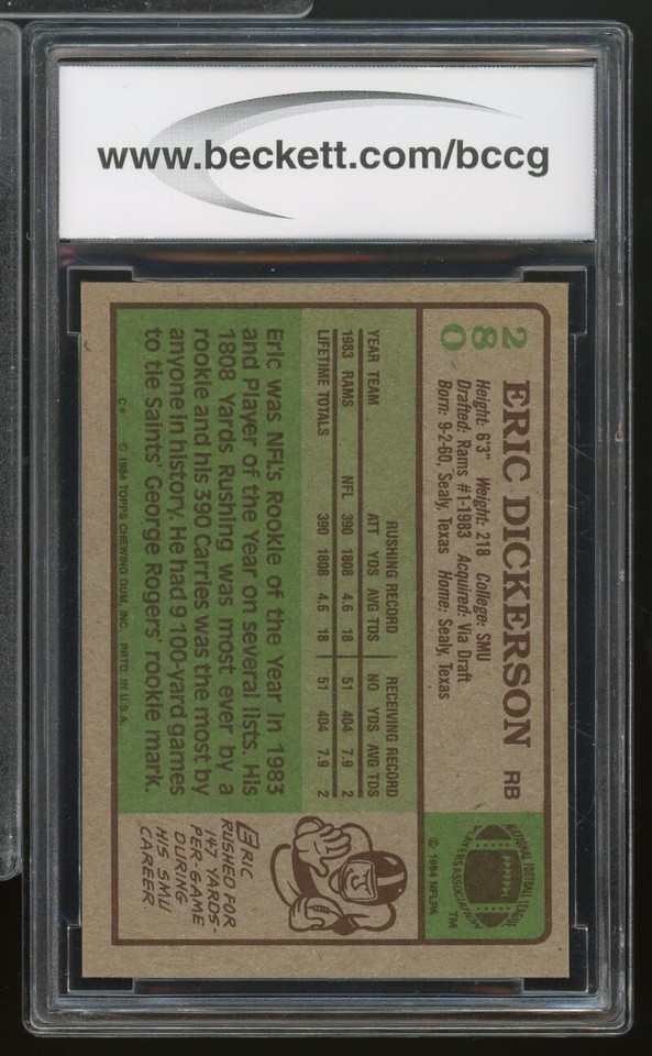 1984 Topps #280 Eric Dickerson Rookie Card BGS BCCG 9 Near Mint+ | eBay