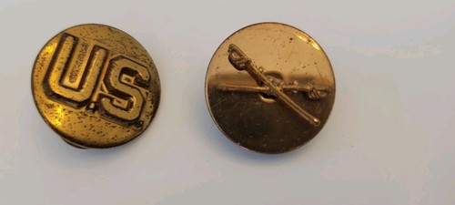 WW2 US Military Army Enlisted Infantry Collar Brass Insignia Pins Disc ...