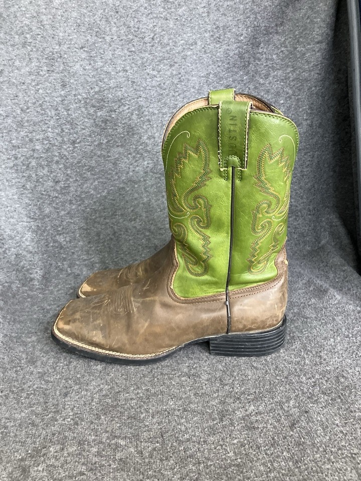 Justin Square Toe FAUX LEATHER Boots Men's 10 EE WIDE Green Hinton ...