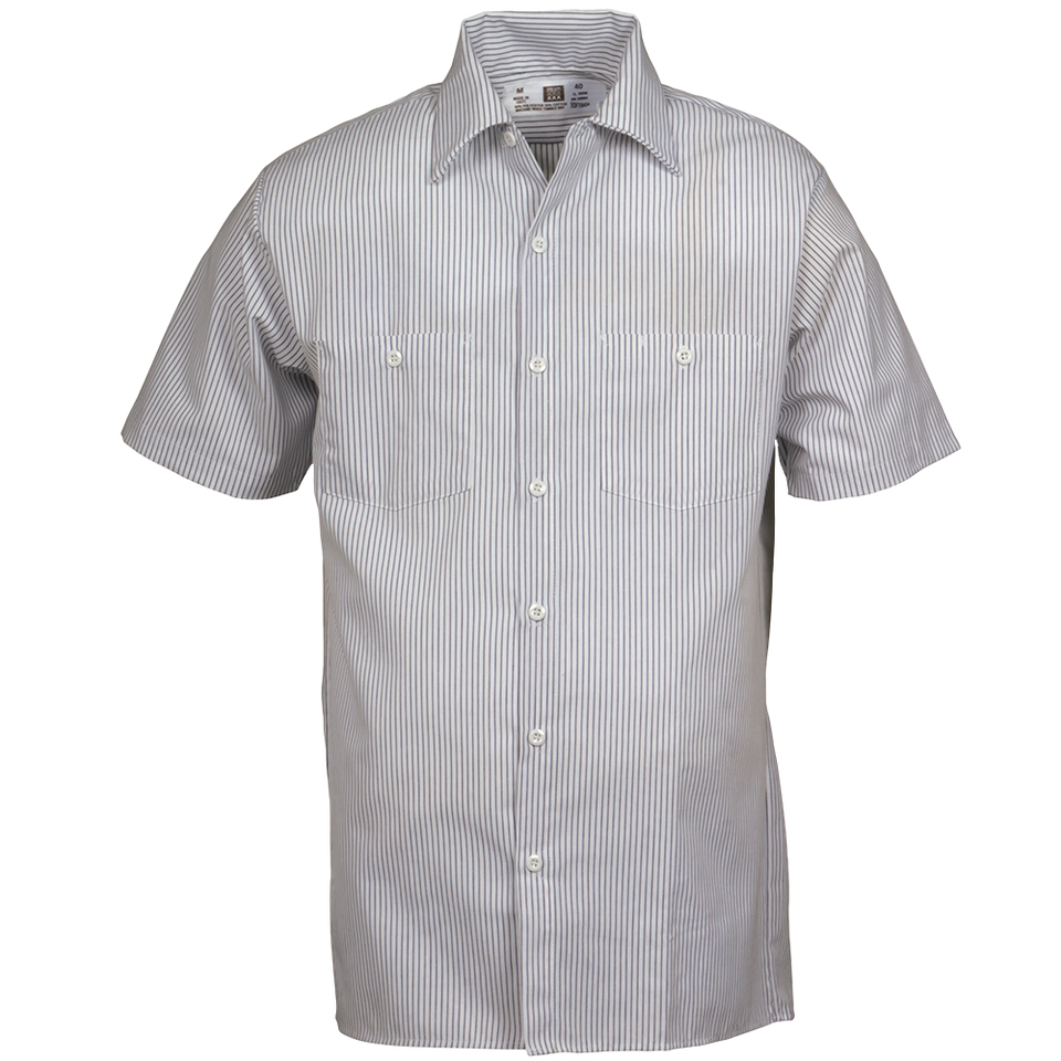 Striped Work Shirts 2 Pocket Industrial Uniform Mechanic Short Sleeve ...