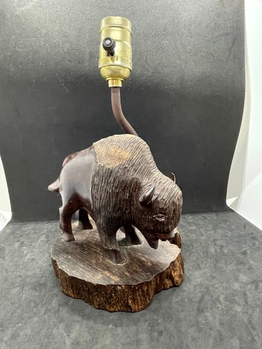 American Buffalo or Bison Hand Carved Wooden Accent Lamp - 11.25" tall ...