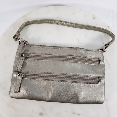 Gap Wristlet Purse 3 Zipper Pockets Silver Tone Clutch Wallet 8.5x5 | eBay