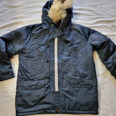 Vintage Spiewak Size 48 Navy Blue Orange Parka Coyote Fur Hood Trim ...