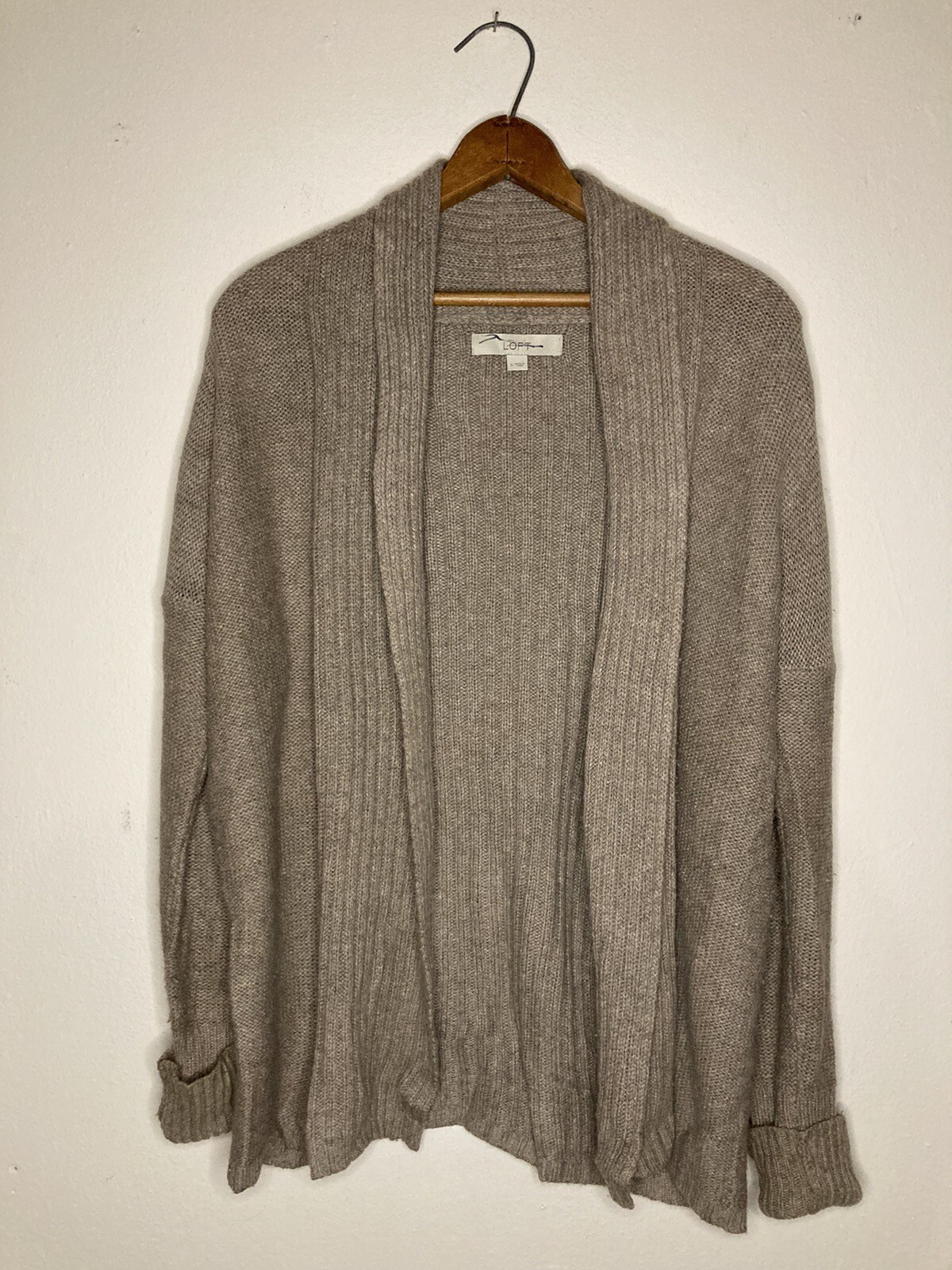 Ann Taylor Loft Wool Blend Open Front Cardigan Sweater Sz S Beige Tan ...