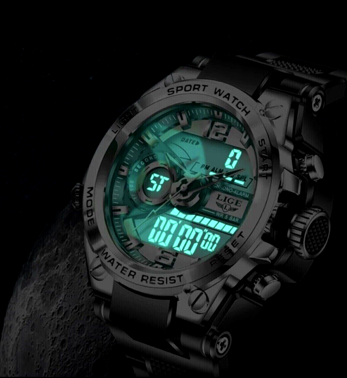 LIGE Digital Mens Military Watch 50m Waterproof Wristwatch LED Quartz ...