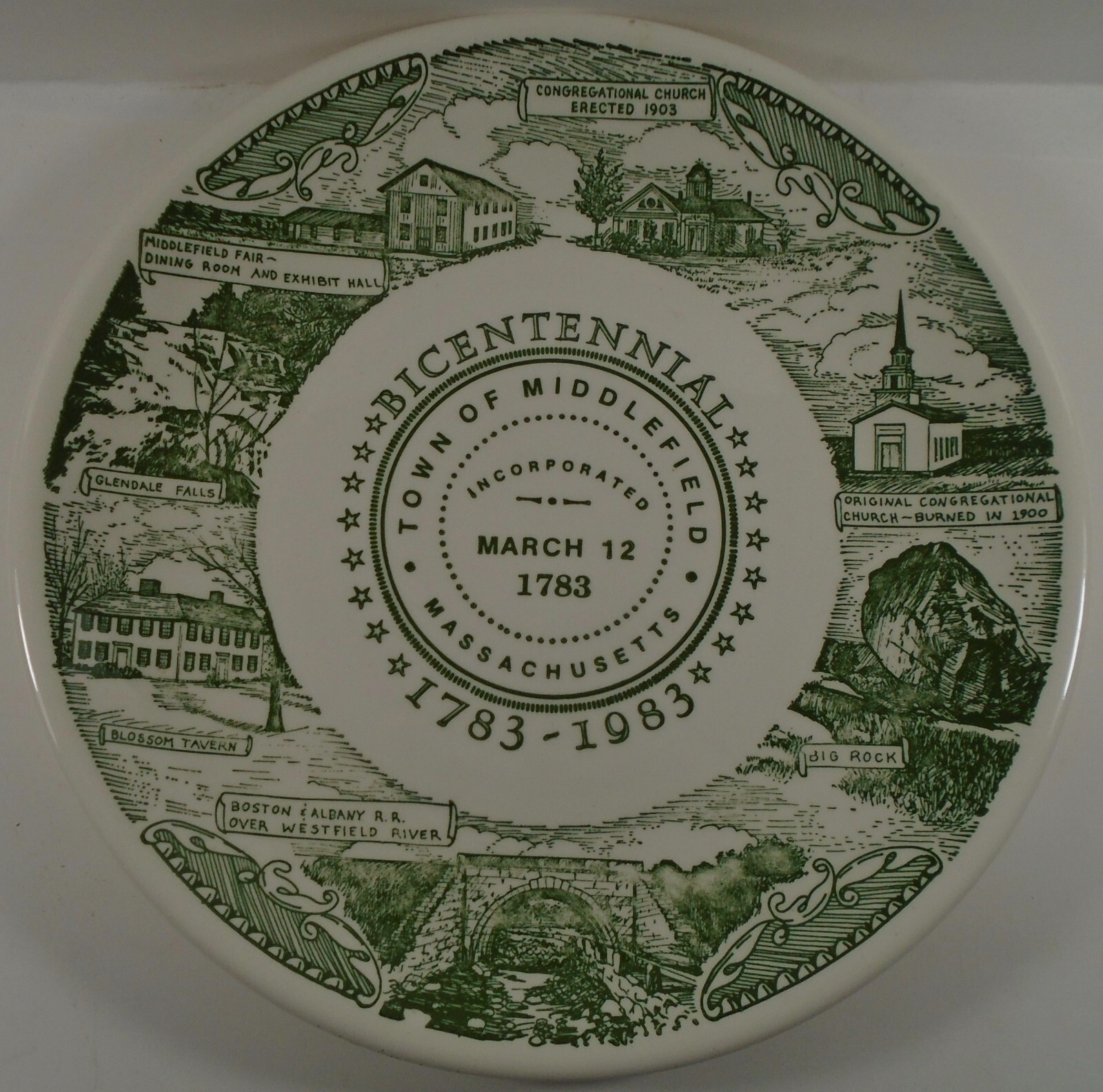 Town of MIDDLEFIELD MASSACHUSETTS Bicentennial COMMEMORATIVE Plate 1783 ...