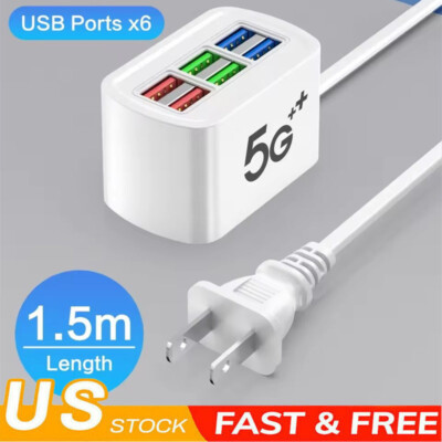 Multi 6 Port USB Hub Wall Charger Station Fast Charging AC Power ...