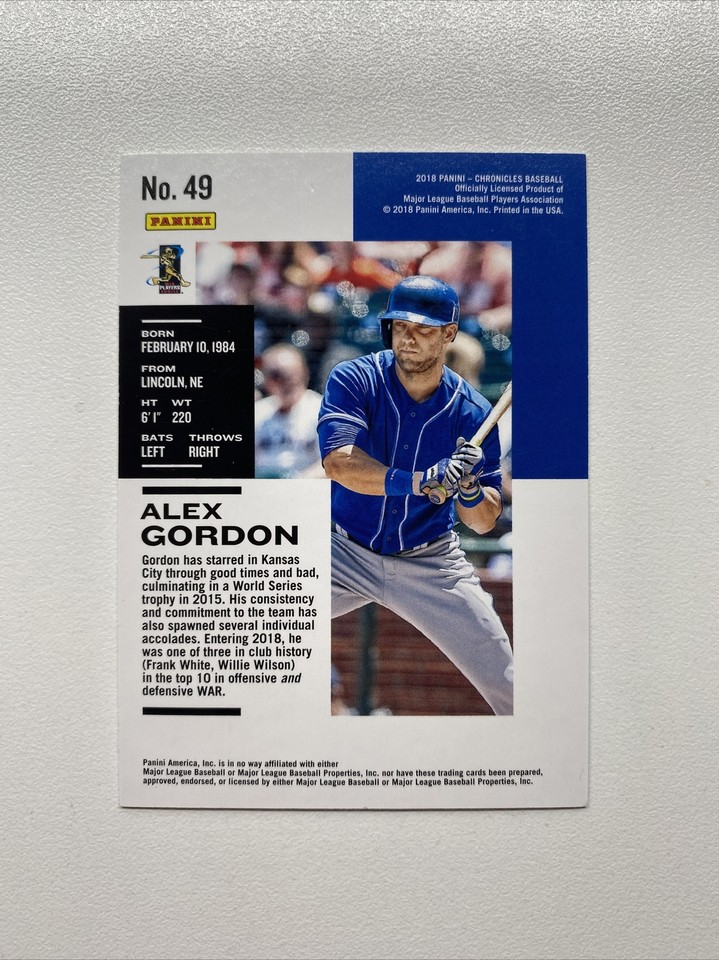 2018 Panini Chronicles Baseball Teal /199 Alex Gordon 49 Kansas City Royals | eBay