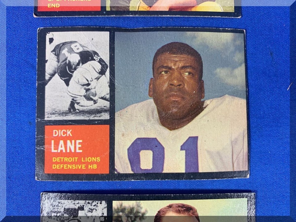 3 VINTAGE 1962 TOPPS FOOTBALL CARDS LOT - DICK LANE MAX MCGEE GERRY ...