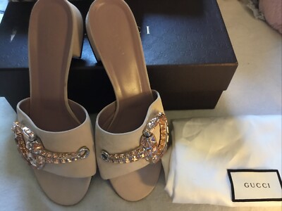 Gucci KID Scamosciato Crystal Horsebit Slide Sandals Suede Size 38 1/2 ...