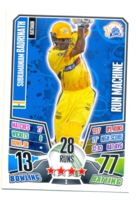 2013-2014 IPL - card 3 - Chennai Super Kings player - Subramaniam ...
