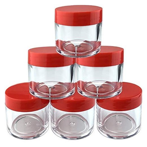 6 Pieces 30G/30ML Round Cosmetic Sample Pot Jars Container Red Lids BPA ...