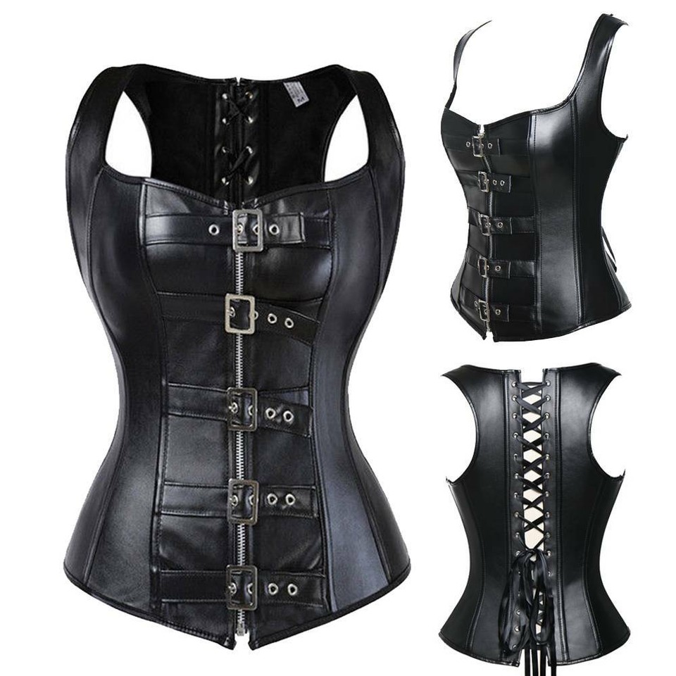 Women‘s Black Waist Training Corset Steampunk Gothic Basque Bustier ...