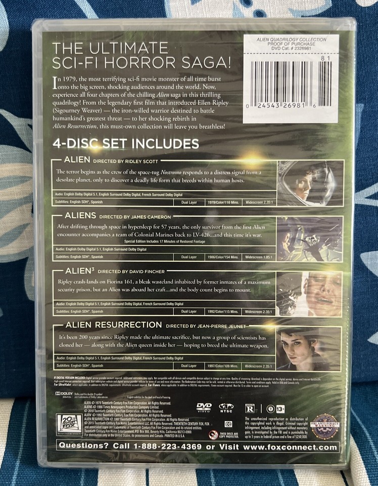 Alien: Quadrilogy (DVD, 4 Film Set) Horror - Sigourney Weaver - BRAND ...