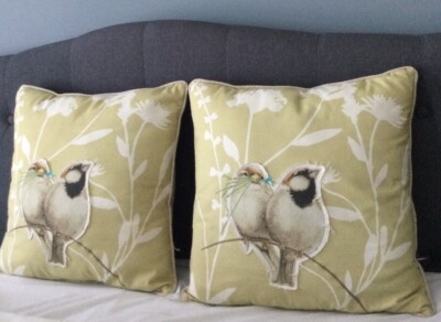 Pair Throw/Decorative Pillows - Applique 17 X 17 Spring Sparrows Birds ...