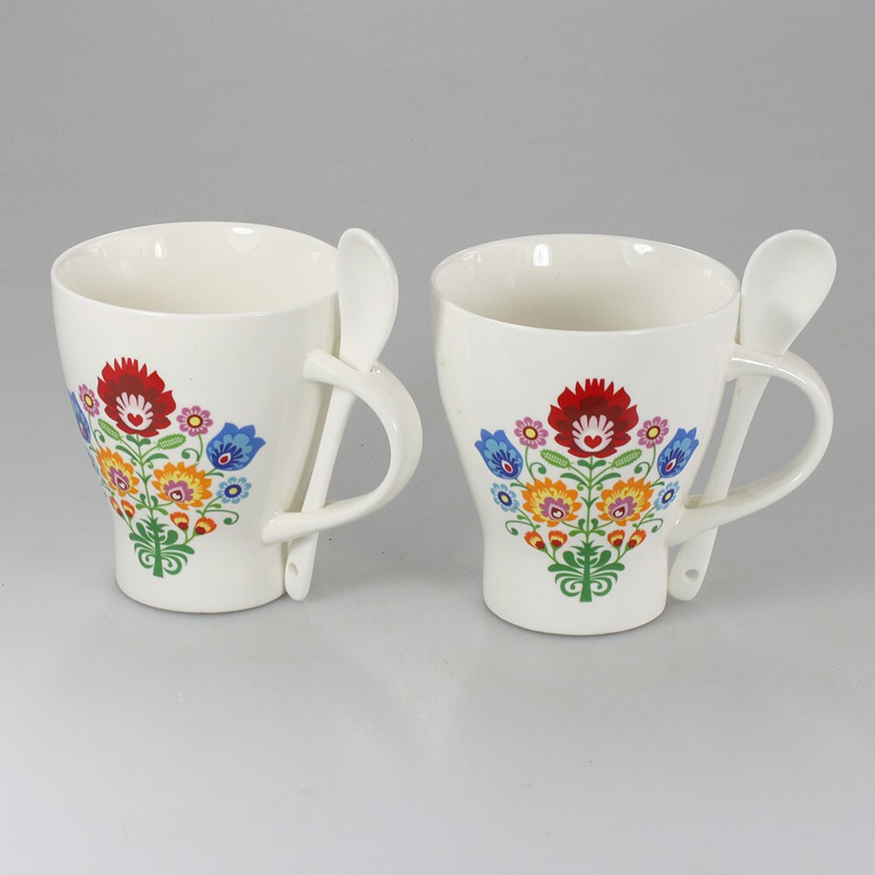White Floral Flowers Ceramic Porcelain China 2x Tea Coffee Cups Mugs ...