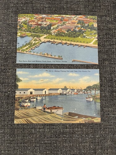 Vintage Linen Postcards Fort Pierce, FL~Yacht Basin & Shrimp Fishing ...