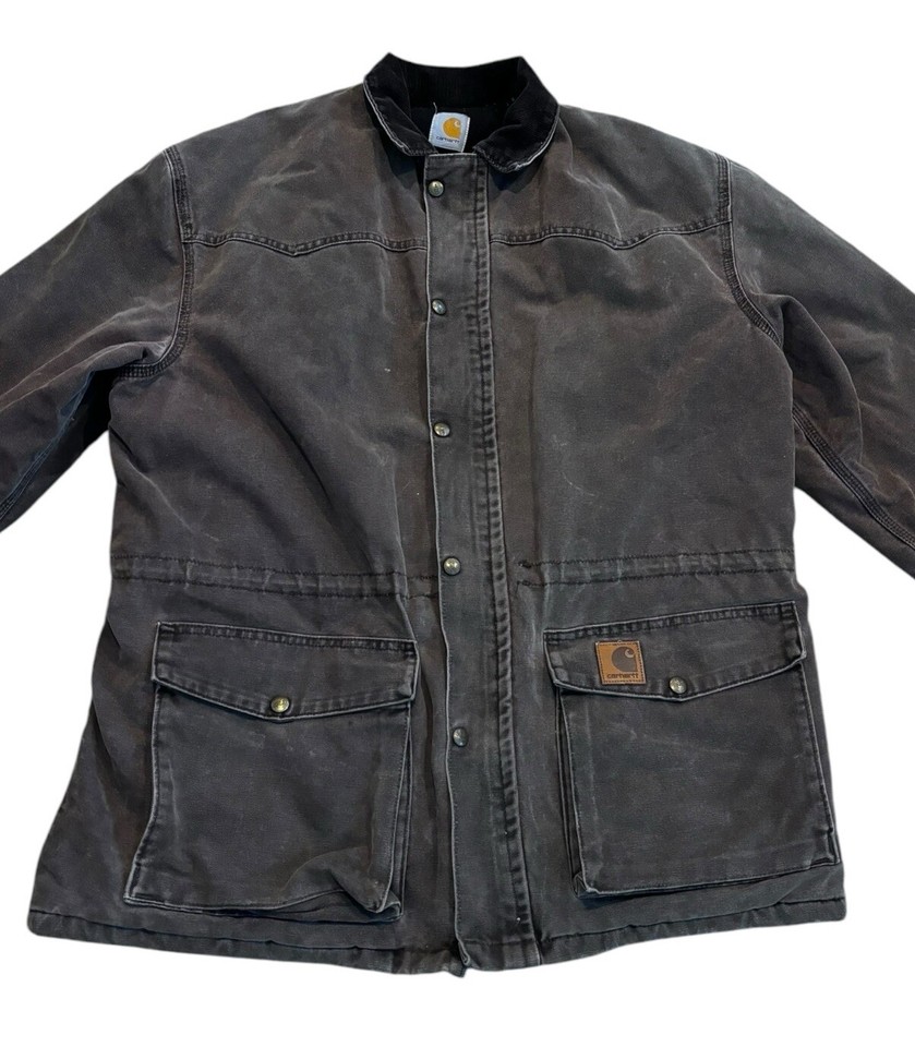 Vtg Carhartt Jacket C08 Brown Chore Trench Coat Quilt Lined Drawstring ...