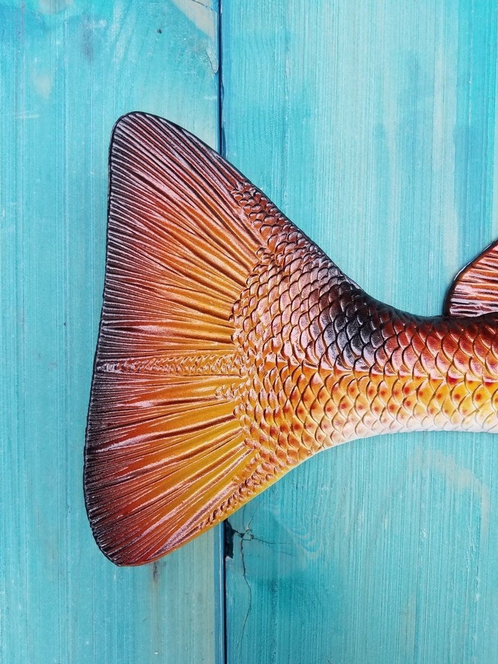 Redfish Hand Painted 19" Replica Wall Mount Sculpture Game Fishing Salt ...