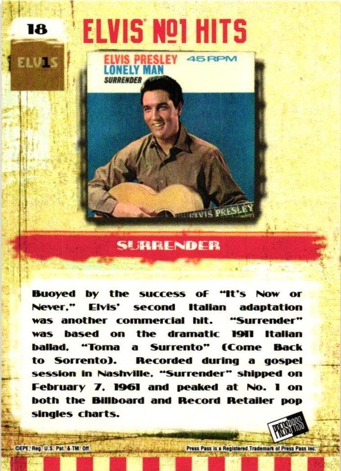 2008 Press Pass Elvis the Music #18 Surrender Elvis Presley | eBay