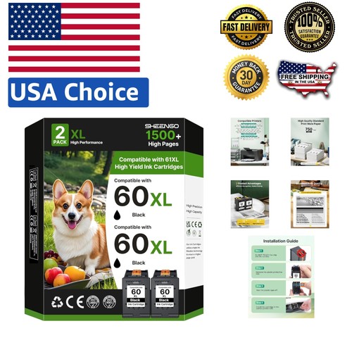 60XL Black Ink Cartridges - Reliable 2-Pack for Quality Printing Up to ...