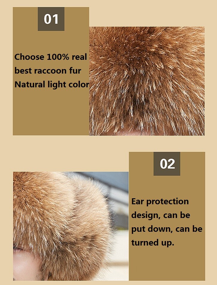 Real Fox Raccoon Fur Hat Real Sheepskin Ear flaps Cap Winter Warm ...
