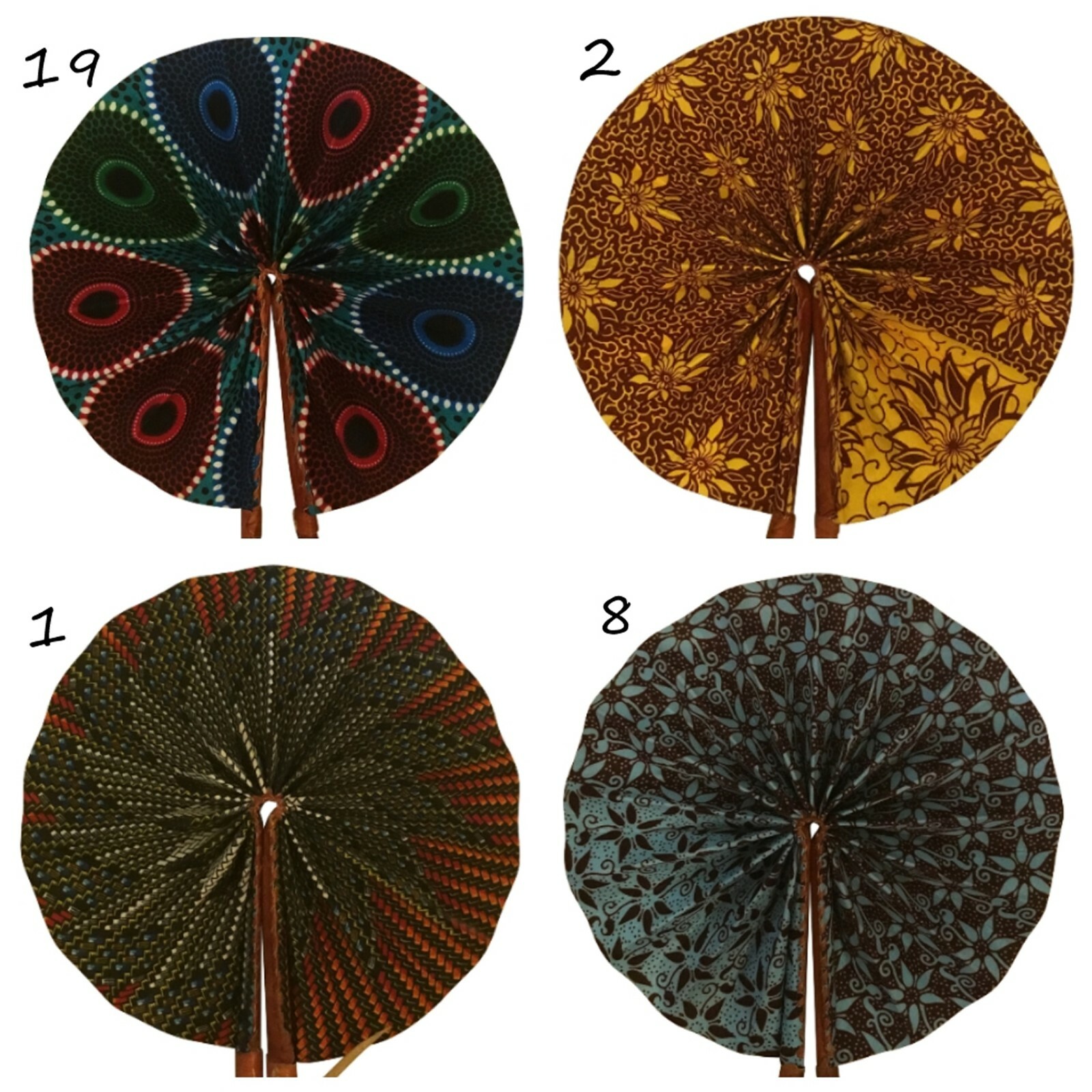 African Folding Hand Fan 5 Pack - Gem