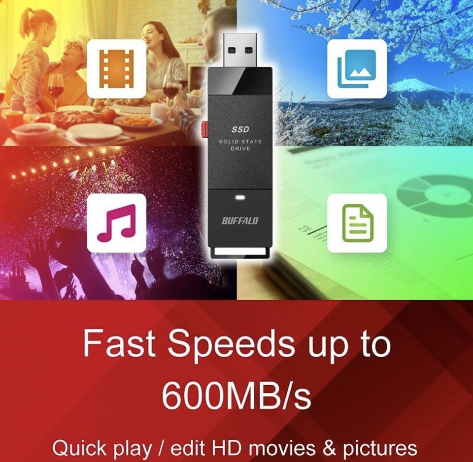 1TB Buffalo External SSD USB3.2 Gen1 Stick portable Type cable-less PS4 ...