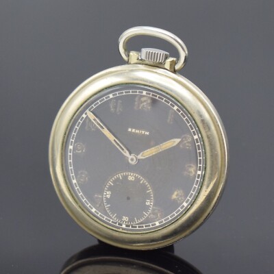 ZENITH Military Pocket Watch Cal 193 -Black Dial-Years 1938-1940-SIze ...