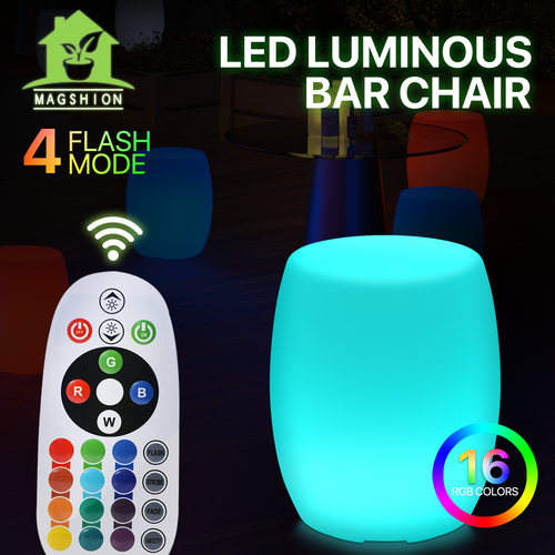 LED Light Up Barrel Shape Bar Stool Patio Seat 16 Colors Changing Chair ...